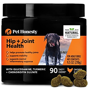 PetHonesty Hip & Joint Health - Dog Joint Supplement Support for Dogs with Glucosamine Chondroitin, MSM, Turmeric - Glucosamine for Dogs Soft Chews - Advanced Pet Joint Support and Mobility - (90 ct)
