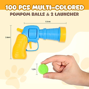 TEAWOO Cat Toy Balls with Launchers Set (2+100), 100 Cat Pom Pom Balls & 2 Cat Toy Ball Launchers (Durable Reinforced Edition), Cat Enrichment Toys, Interactive Cat Toy Balls, Soft & Safe Cat Toys