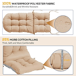 LOENIY Adirondack Chair Cushions Set of 2, Cushions for Adirondack Chairs, Extra Thick Rocking Chair Cushions Outdoor, High Back Patio Chair Cushions with Ties, Waterproof Fade-Resistant (Khaki, 2)
