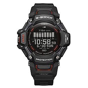 Casio Men's G-SHOCK Move GBD-H2000 Series, Multisport (Run, Bike, Swim, Gym Workout), GPS + Heart Rate Watch, Quartz Solar Assisted Black and Red Watch with Black Resin Strap