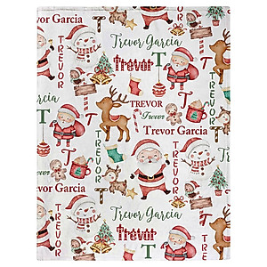 Custom Christmas Santa Blanket for Kids Boys Girls, Personalized Soft Cozy Flannel/Sherpa Xmas Throw Blanket with Name, Gifts for Christmas Holiday