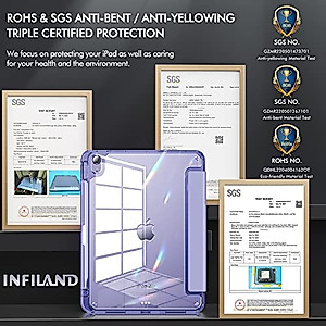 INFILAND Compatible with iPad Air 5th Generation Case 2022, iPad Air 4th Generation Case 2020 10.9 inch with Crystal Clear Back & Pencil Holder [Support Pencil Wireless Charging] English Lavender