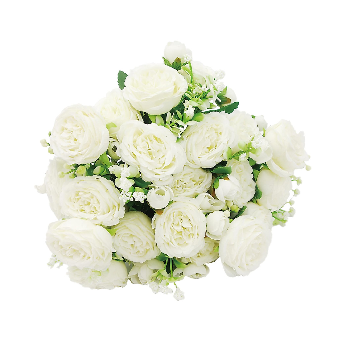AIPOKE Artificial Persian White Rose 4pcs Bouquet with 20 Heads White Flowers for Home Garden Decor Wedding Party