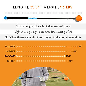 Orange Whip Compact Golf Swing Trainer Aid for Improved Rhythm, Flexibility, Balance, Tempo, Swing Plane, and Strength, Patented and Made in USA, 35.5"