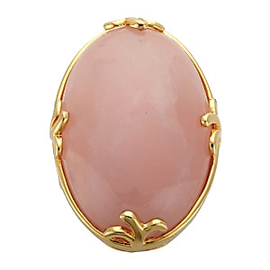 PalmBeach Jewelry 18k Yellow Gold Plated Oval Shaped Genuine Black Agate Green Jade or Rose Quartz Ring Size 10