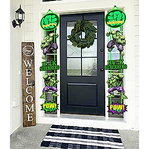 Superhero Hulk Banner Door Sign Banner Superhero Hulk Party Decorations for Kids Boys Birthday Baby Shower