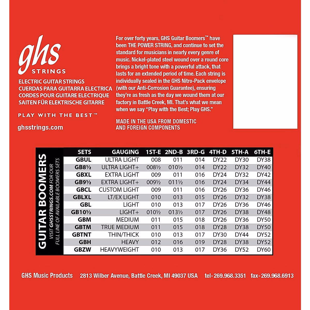 Ghs Strings - GBTNT-10 SET Electric Guitar Strings - Guitar Boomers Nickel-Plated Steel Thin & Thick 10-52 (10 SETS)