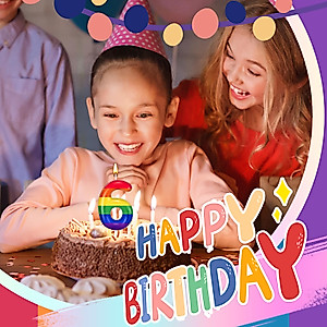 Tondiamo Rainbow Number Candle Birthday Cake Topper Birthday Candle Number Cake Topper Candle for Cake for Boys Girls Kids Party Supplies Rainbow Ornament Decorations (Number 6)