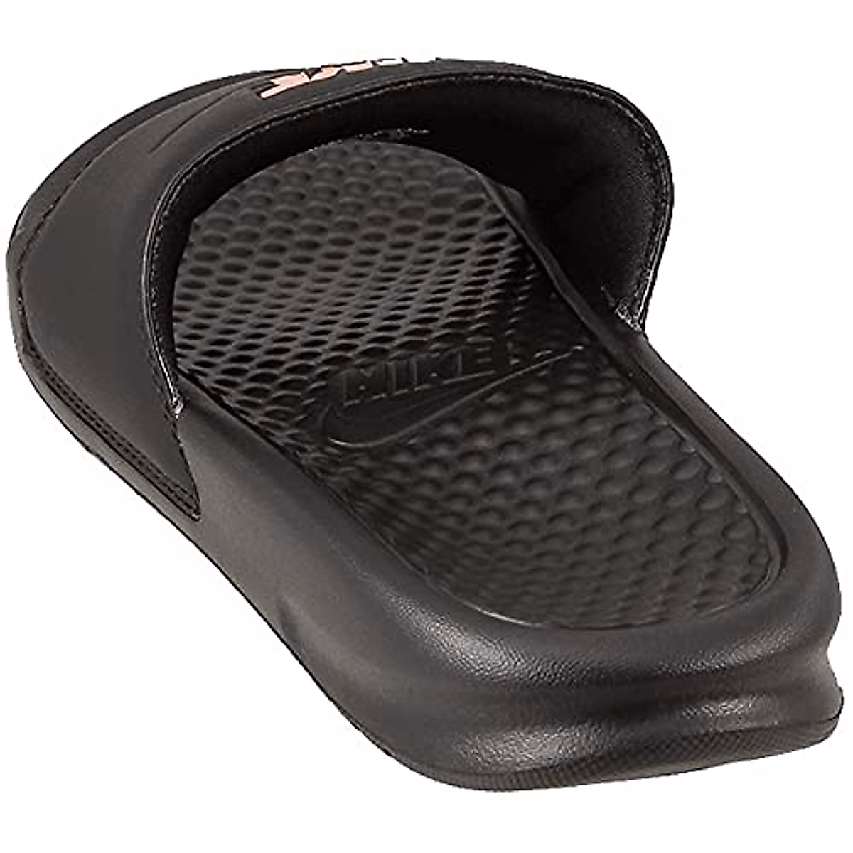 Nike Womens Benassi Just Do It Slide Sandal (BLACK/ROSE/GOLD, numeric_7)