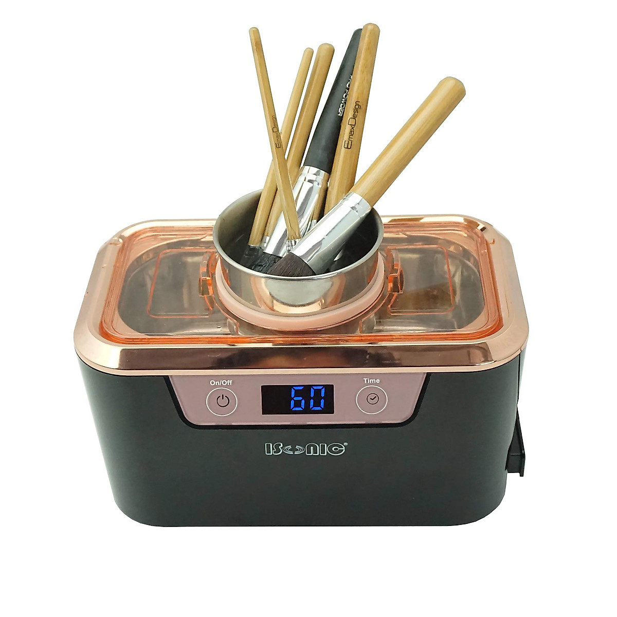 iSonic DS310 Miniaturized Commercial Ultrasonic Cleaner With Integrated Stainless Steel Beaker Holder Set For Jewelry, Cosmetic Tools, Eyeglasses, 110V 55W