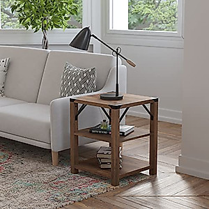 Flash Furniture Wyatt Modern Farmhouse 3 Tier Side Table - Rustic Oak Engineered Wood Frame - Black Metal Crisscross Side Braces and Corner Accents