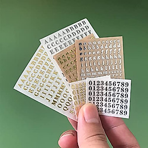 HYMAOME 6 Sheets Alphabet&Number Stickers Mini Self Adhesive Resin Letter Sticker Shiny Digital Stickers Gold/Silver Labels 3mm for Nail Art, Scrapbooking, Card Making, Journaling