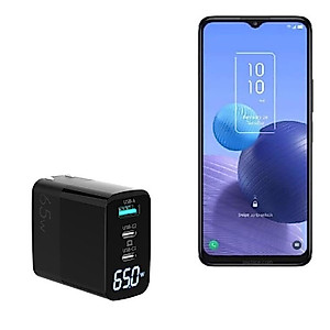 BoxWave Charger Compatible with TCL 408 - PowerDisplay PD Wall Charger (65W), GaN 65W Powerful Charger Folding Plug Display - Jet Black