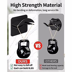 Quzhunoo 2-in-1 Hat Hooks (10PCS), No Drilling Hat Holder, Strong Adhesive Hat Rack for Wall Use, Hat Racks for Baseball Caps, Hat Organizer Display for Wall, Door, Closet, Black