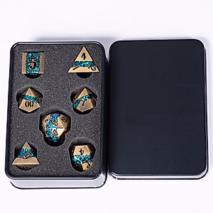 Maywin Metal RPG Dice Set,Mica Glitter Stripe Dice DND,Antique Bronze Dice 7pcs Set for Dungeons and Dragons