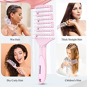 Hair Brush,Curved Vented Detangling Hair Brushes for Women Men Wet or Dry Hair,Faster Blow Drying Styling Professional Paddle Vent detangler brush for Curly Thick Wavy Thin Fine Long Short Hair (Pink)