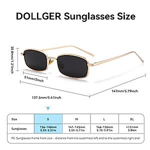 Dollger Retro Rectangle Sunglasses for Women Men Square Narrow Hip Hop Small Frame Sun Glasses