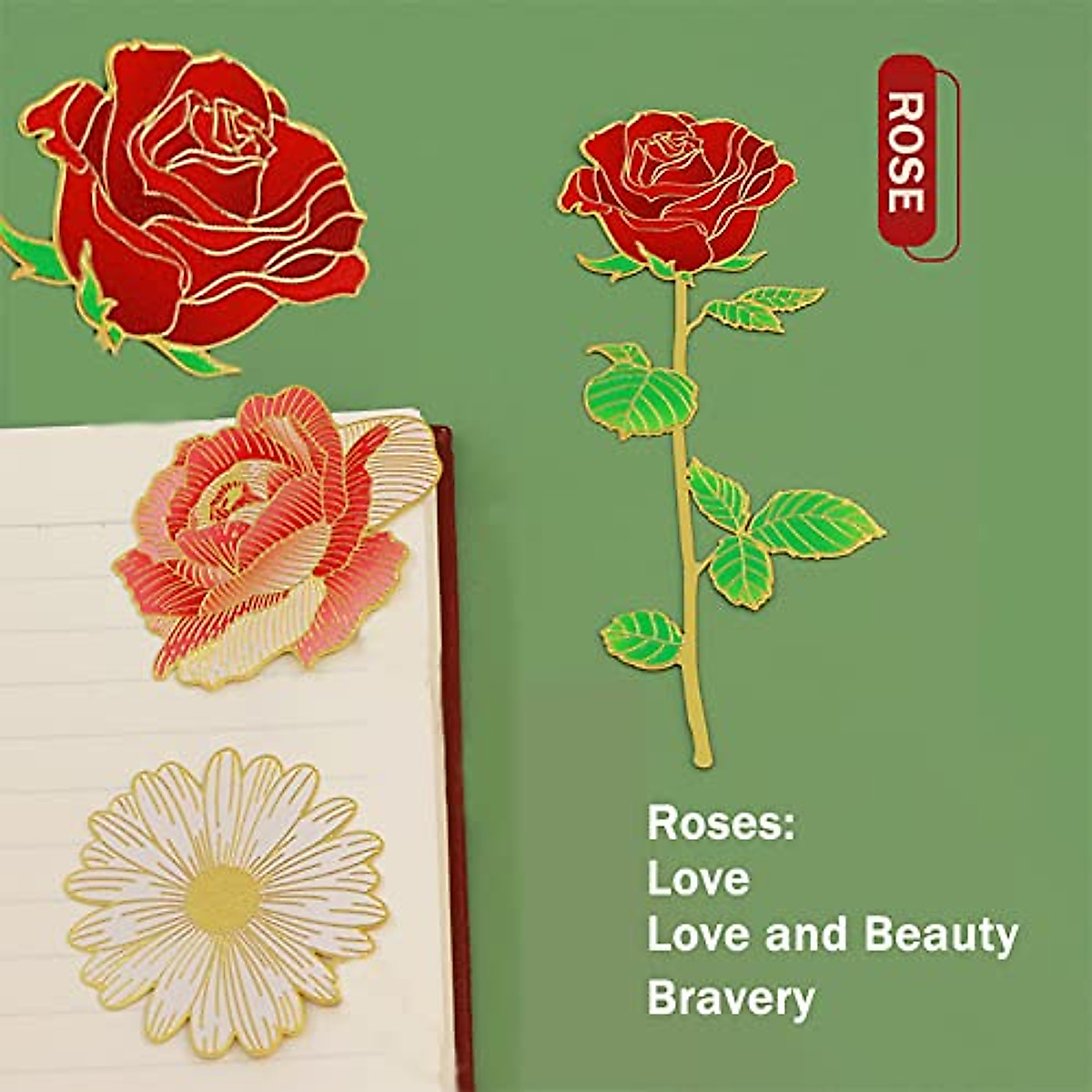 Metal Red Rose Bookmarks Valentines Day Teacher Gifts for Women Girlfriend Graduation Mothers Day Rose Gifts Cute Bookmark Teacher Appreciation Birthday Gifts Book Marker for Book Lovers