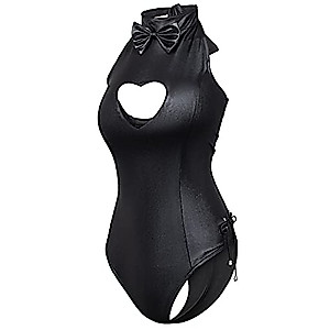 Womens Bunny Girl Suit Button Crotch Romper Onesie Bodysuit Cosplay Costume Furry Cat Ear Gloves Socks Set(Black 4XL)