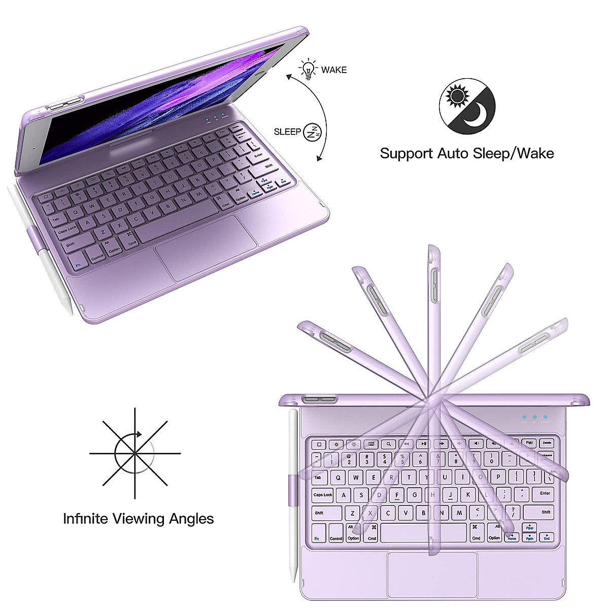 Touchpad Keyboard Case for iPad 10.2 9th/8th/7th Gen, Keyboard Case for iPad 9th Generation/8th/7th Gen-360° Rotatable Protective Cover for iPad Keyboard 9th/8th/7th Gen with Pencil Holder (Purple)