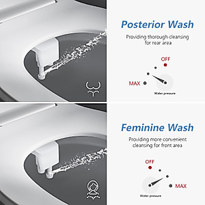 Veken Ultra-Slim Bidet, Non-Electric Dual Nozzle (Posterior/Feminine Wash) Fresh Water Sprayer, Adjustable Water Pressure, Bidet for Toilet Seat Attachment, Stainless Steel Inlet Badays