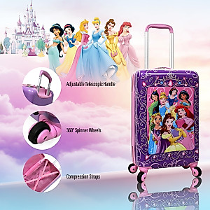 luggage 20 inch Disney Princess Hard-Sided Rolling Spinners Carry-On Tween Travel Trolley Suitcase for Kids