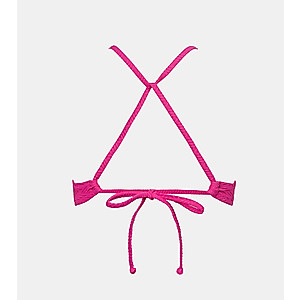 CUPSHE Women Swimsuit Bikini Top Textured Self Tie Crisscross Back Bathing Suit, S Neon Pink