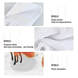 Red Fox Hanging Kitchen Towels Valentine Day Hand Towel 2PCS Dish Cloth Tie Towel Absorbent Oven Stove Washcloth with Loop for Bathroom Home Decorative