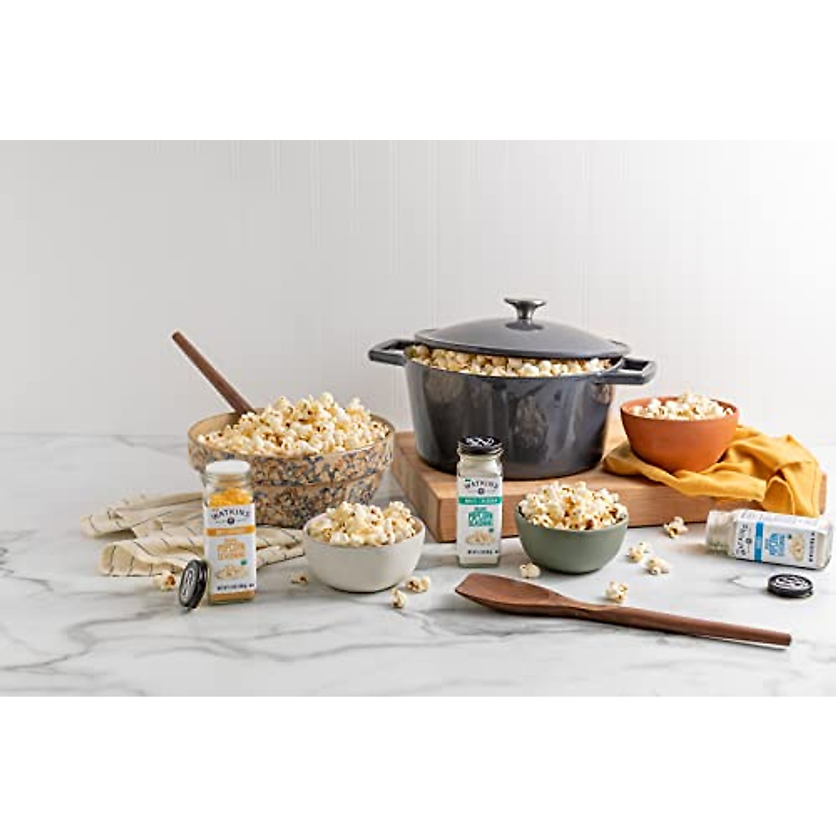 Watkins Popcorn Seasoning Multi-Flavor Variety Pack, 3-Pack (1 White Cheddar 3.3 oz., 1 Butter/Salt 5.3 oz., 1 Ranch 3.6 oz.)