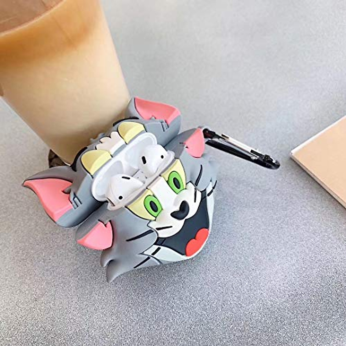 Airpods Case,New 3D Cute Cartoon Tom Cat Case for Apple Airpods 1&2, Airpods Accessories Shockproof Protective Premium Silicone Cover and Skin for Apple Airpods Charging Case (Tom)