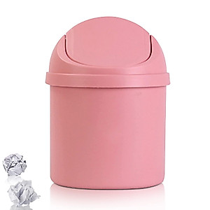 HERCHR Plastic Mini Swing Lid Trash Can, Pink, 6"