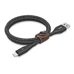 Belkin DuraTek Plus USB Lightning Cable - USB-A Cable with Leather Strap - Ultra-Strong Charging Cable With Flexible Insulation - Compatible with iPhone, iPad, Airpods and More - 6ft/1.8m (Black)