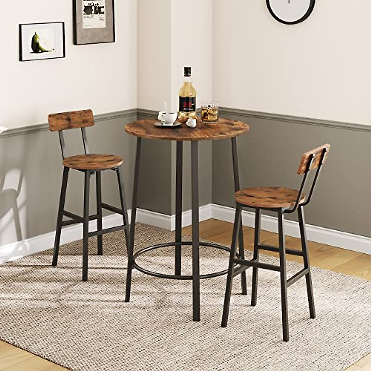 ALLOSWELL 63" Console Table and Set of 2 Bar Stools with Backres Narrow Sofa Table, Bar Chairs, Tall Counter Bar Stools, Entryway Table, for Hallway, Living Room, Dining Room CTHR16001-BAHR02101