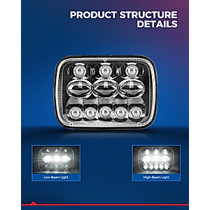 KAX 7x6 5x7 Led Headlights 300% Brighter Upgraded Led Sealed Beam Headlamps with High Low Beam H6054 6054 Led Headlights Replacement for YJ Cherokee XJ Savana Truck with H4 Adapters 2Pcs