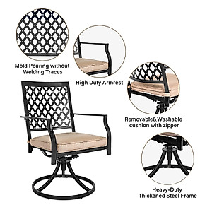 bigget 5 Pieces Patio Dining Furniture Set for 4 People Swivel Rocker Chairs and Square Table for Yard Porch Deck Lawn Outdoor Dining Table & Chair w/Cushion Set