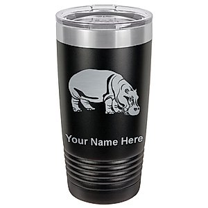 LaserGram 20oz Vacuum Insulated Tumbler Mug, Hippopotamus, Personalized Engraving Included (Black)