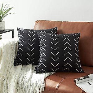 Nestinco Set of 2 Black Pillow Covers 20 x 20 inches Boho Aztec Polyester Blend Square Decorative Throw Pillow Covers for Sofa Couch Bed Decor