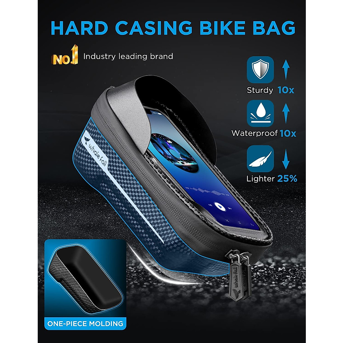 whale fall Newest Hard Casing Bike Bag, Bike Accessories, Never Deform/Waterproof, Bike Phone Holder Bike Phone Mount with 0.25mm Sensitive TPU Touch-Screen, with Rain Cover for Phones under 6.9''