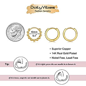 DAILY VIBES Small Gold Hoops Huggie Earrings for Women 14K Real Gold Plated Dainty Cubic Zirconia Mini Bead Cartilage Earring Hypoallergenic Hoop Earrings Set for Women