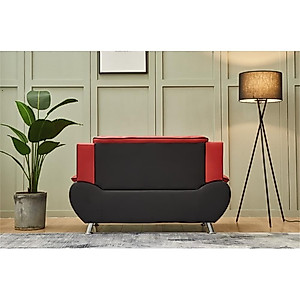 Kingway Furniture Zebra Faux Leather Loveseat with Pillow Armrests in Black/Red