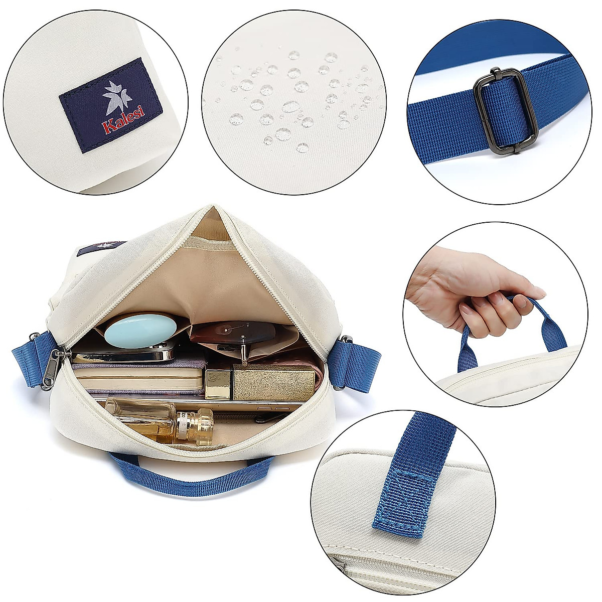 Kalesi Small Canvas Crossbody Bag and Purse Set for Girls and Women (Sea salt white)