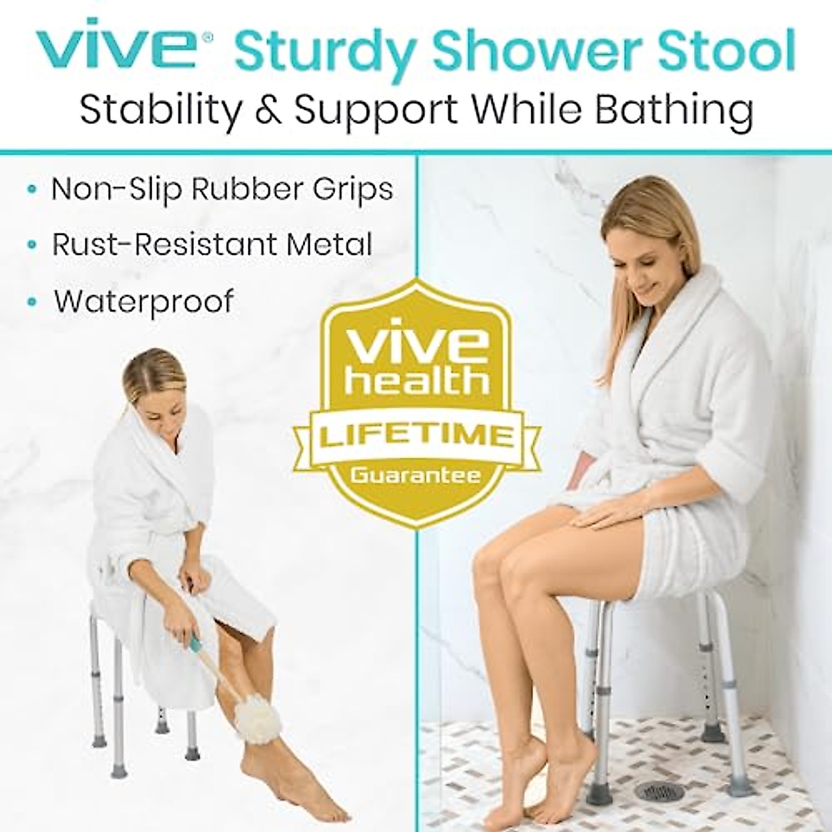 Vive Shower Stool for Inside Shower Waterproof - 21" Adjustable Bathroom Chair for Sitting, Shaving - Heavy Duty and Lightweight Safety Bench Seat for Elderly, Senior, Handicap and Disabled (250LBS)