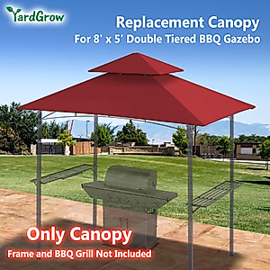 YardGrow 5x8FT BBQ Grill Gazebo Replacement Canopy Roof Double Tiered Outdoor Grill Shelter Canopy Top (Burgundy)