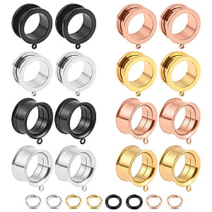 DOEARKO 4PCS 6mm-30mm Fashion Ear Piercing Tunnels DIY Ear Gauges 316 Stainless Steel Hypoallergenic Earrings Plugs for Ears Expander Body Jewelry (8mm(0G), Black)