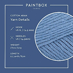 Paintbox Yarns 100% Cotton Aran Yarn 1.76oz (50g), 93 Yards (85m) - Dolphin Blue Worsted Wool for Crochet or Knitting - Soft, Lightweight for Clothes