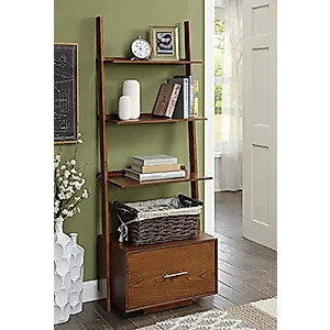 Convenience Concepts 3 tier American Heritage Ladder Bookcase with File Drawer, Dark Walnut