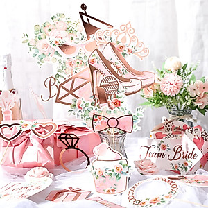 Zonon 24 Pieces Bridal Photo Booth Props, Bridal Shower Props, Wedding Photo Booth Gold Foiled Floral Photo Props for Bridesmaid Bachelorette Party Wedding Supplies