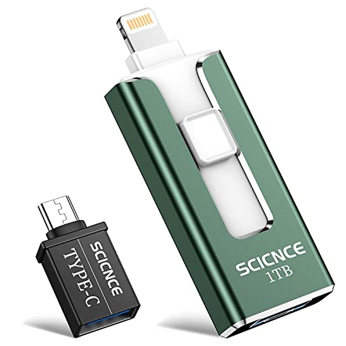 SCICNCE 1TB Photo Stick for iPhone Flash Drive, USB Memory Stick Thumb Drive External Storage Compatible with iPhone iPad Android Computer (Light Green)