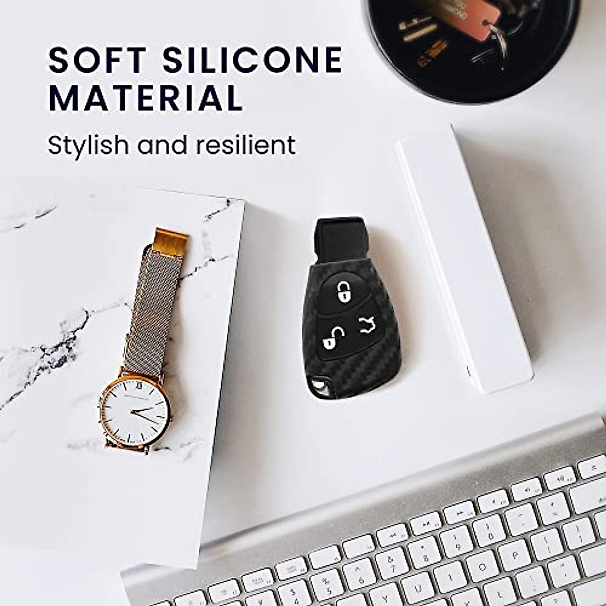 kwmobile Silicone Key Fob Cover Compatible with Mercedes-Benz 2-3 Button Car Key - Carbon Black