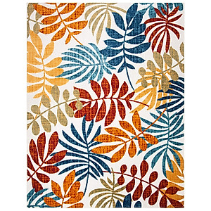 SAFAVIEH Cabana Collection Area Rug - 8' x 10', Creme & Red, Botanical Design, Non-Shedding & Easy Care, Indoor/Outdoor & Washable-Ideal for Patio, Backyard, Mudroom (CBN814A)